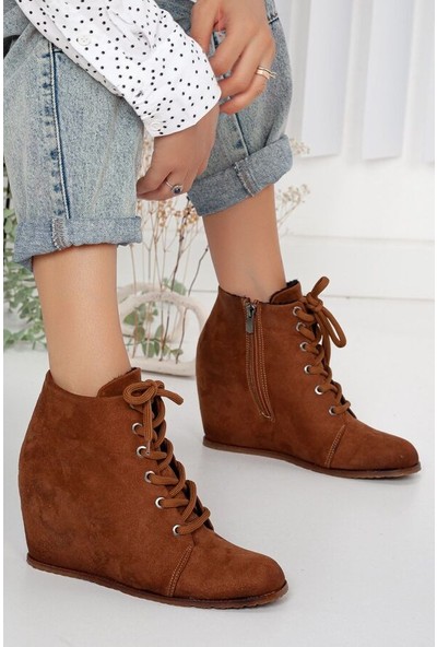 Pabucmarketi Kahverengi Süet Kadın Bot