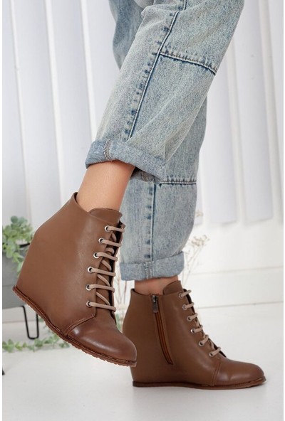 Pabucmarketi Kahverengi Suni Deri Kadın Bot