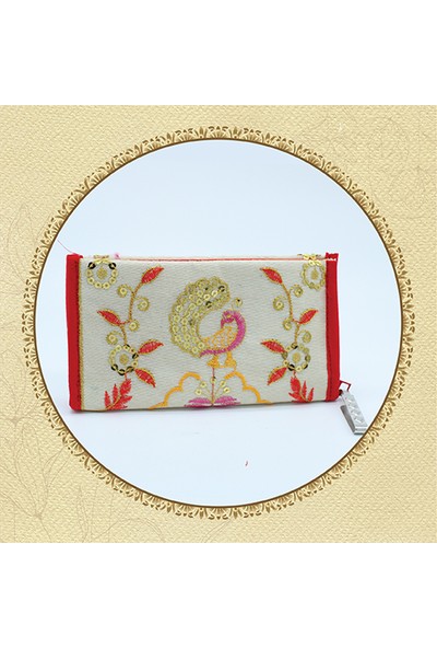 Ronalisa Hindistandan Ithal Işlemeli Motifli Nakışlı Fermuarlı Kadın El Cüzdanı