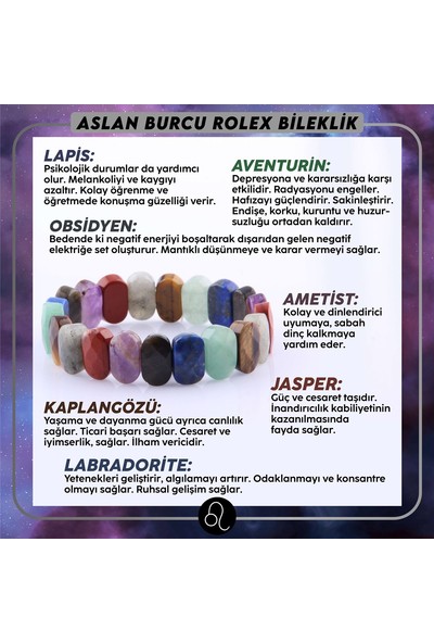 Osmanlı Doğaltaş Aslan Burcu Rolex Bileklik B068