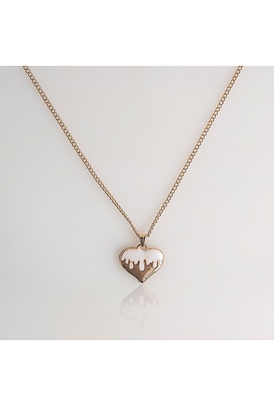 Bijuteri Evi Mineli Kalpli Sarı Beyaz Genç Kız Bayan Kolye -120