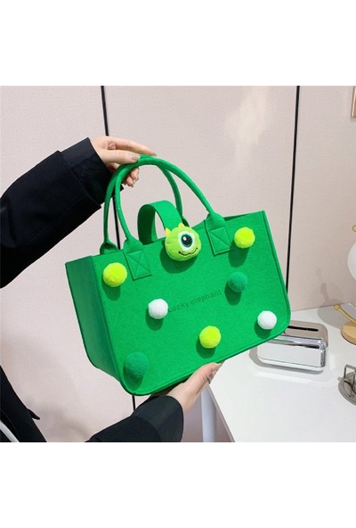 HQ Store Katlanabilir Sevimli Keçe Tote Çanta Yeşil (Yurt Dışından)