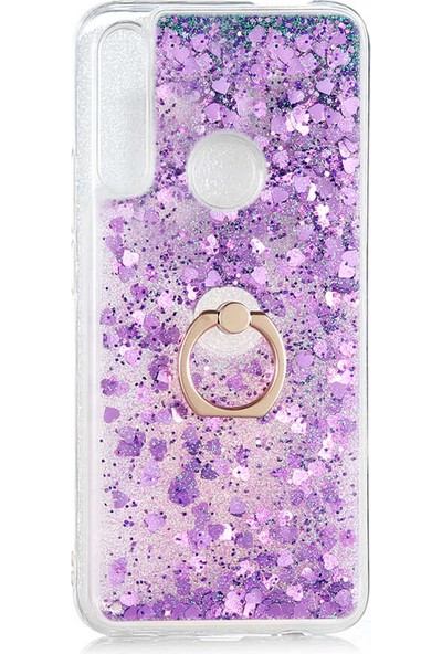 Dijaks Huawei Y9 Prime 2019 Kılıf Yüzüklü Stand Özellikli Simli Sıvılı Pullu Silikon Kapak