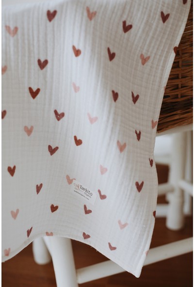 Tarkito Organic Heart Özel Tasarım 4 Katlı Müslin Bebek & Çocuk Battaniye 95X95CM Tarkito Organic Heart Özel Tasarım 4 Katlı Müslin Bebek & Çocuk Battaniye 95X95CM