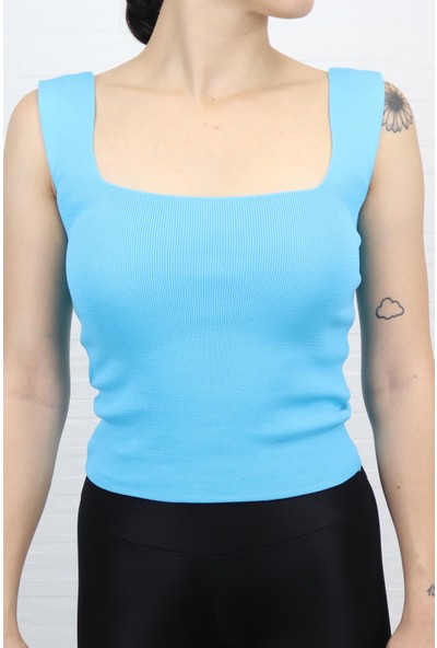 Look Butik Kare Yaka Kalın Askılı Merserize Kadın Badi Mavi Look Butik Kare Yaka Kalın Askılı Merserize Kadın Badi Mavi