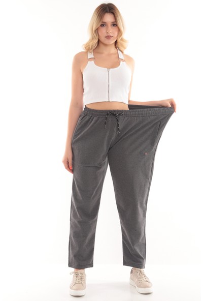 KonForYou Kadın Büyük Beden Çift Cep Pamuklu Eşofman Altı