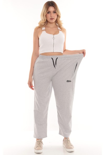 KonForYou Kadın Büyük Beden Çift Cep Pamuklu Eşofman Altı