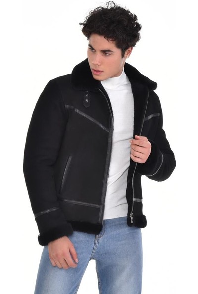 Siyah Nubuk Içi Kürklü Hakiki Erkek Deri Mont, Hakiki Kuzu Deri Ceket Siyah Nubuk Içi Kürklü Hakiki Erkek Deri Mont, Hakiki Kuzu Deri Ceket