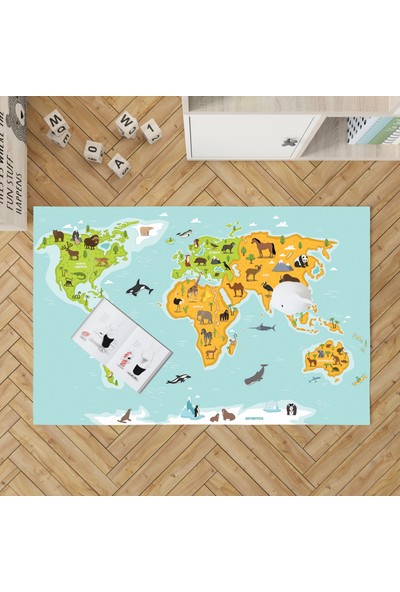 Dekomod Dekoratif Dijital Baskılı Kaymaz Taban Çocuk Halısı
