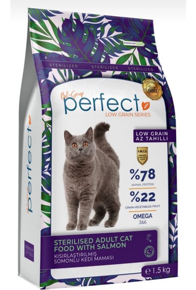 Perfect Az Tahıllı Kısırlaştırılmış (Sterılısıed) Somonlu Kedi Maması 1.5 kg x 3 Adet