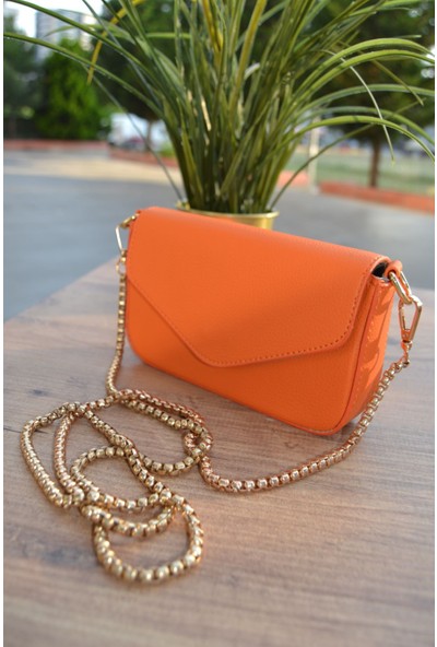 Asela Gold Zincirli Mini Turuncu Çanta Asela Gold Zincirli Mini Turuncu Çanta