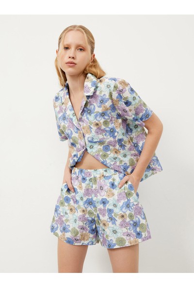 Xint %100 Pamuk Regular Fit Çiçek Desenli Şort