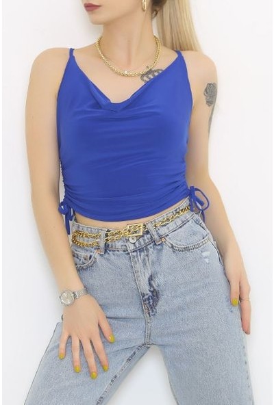 Yan Büzgülü Bluz Saks - 2722.1595. Yan Büzgülü Bluz Saks - 2722.1595.