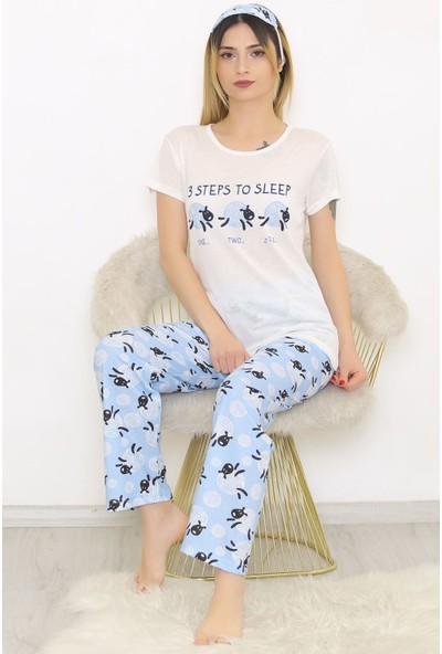Depoxml Baskılı Pijama Takımı Beyazmavi1 - 9085.1287.