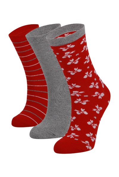 Bolero 3'lü Kadın Soket Çorap Kırmızı