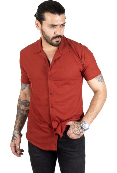 Deepsea Ince Fitilli Likralı Düğmeli Kısa Kollu Erkek Gömlek 2201889 Deepsea Ince Fitilli Likralı Düğmeli Kısa Kollu Erkek Gömlek 2201889