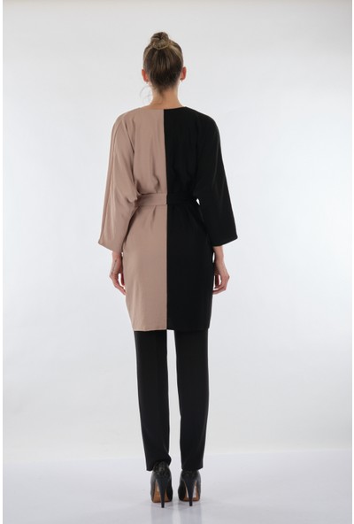 Garni V Yaka Yarasa Kol Siyah Kadın Tunik 22YTNK01147