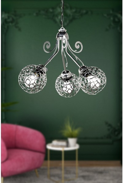 Begüsa Açelya 3'lü Avize Krom No:01