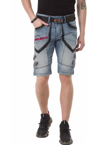Cipo&Baxx CK259 Deri Detaylı Mavi Kot Şort Cipo&Baxx CK259 Deri Detaylı Mavi Kot Şort