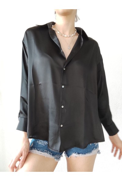 Garmoda Yeni Sezon Saten Gömlek Önü Kısa Arkası Uzun Gömlek