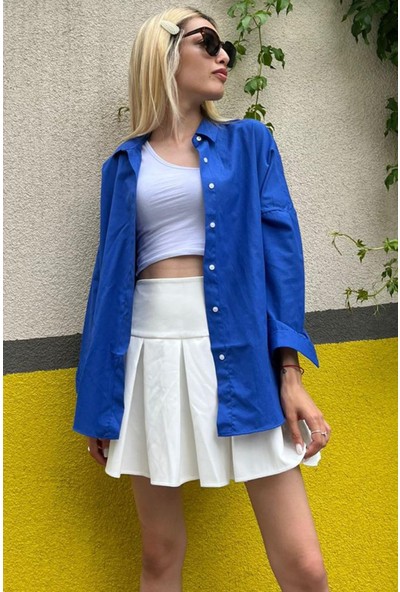 Madmext Mad Girls Saks Oversize Gömlek MG1369