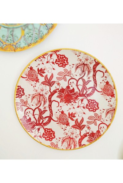 Bahçehane Etnik Desenli Dekoratif Duvar Tabağı Kırmızı