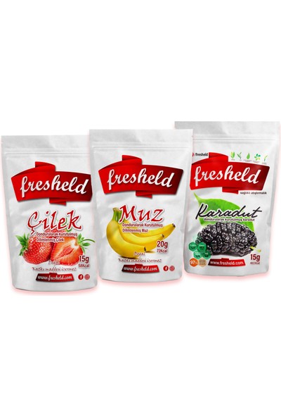 Fresheld Karadut 15 gr + Muz 20 gr + Çilek 15 gr 3'lü Fresheld Karadut 15 gr + Muz 20 gr + Çilek 15 gr 3'lü