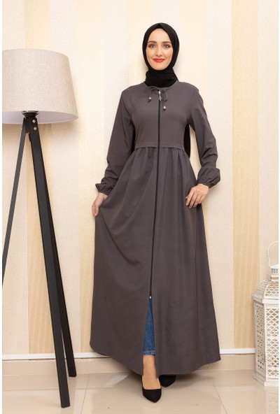Moda Çizgi Fermuarlı Mevsimlik Ferace Antrasit Moda Çizgi Fermuarlı Mevsimlik Ferace Antrasit