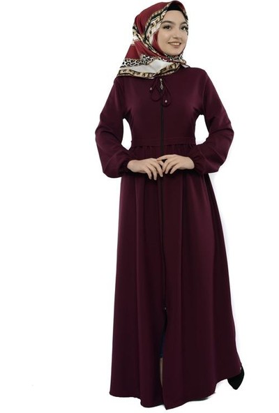 Moda Çizgi Fermuarlı Mevsimlik Ferace Vişne Moda Çizgi Fermuarlı Mevsimlik Ferace Vişne