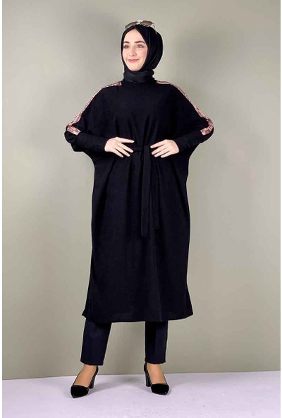 Moda Çizgi Kadife Panço Siyah Moda Çizgi Kadife Panço Siyah