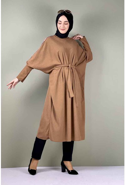 Moda Çizgi Kadife Panço Camel Moda Çizgi Kadife Panço Camel