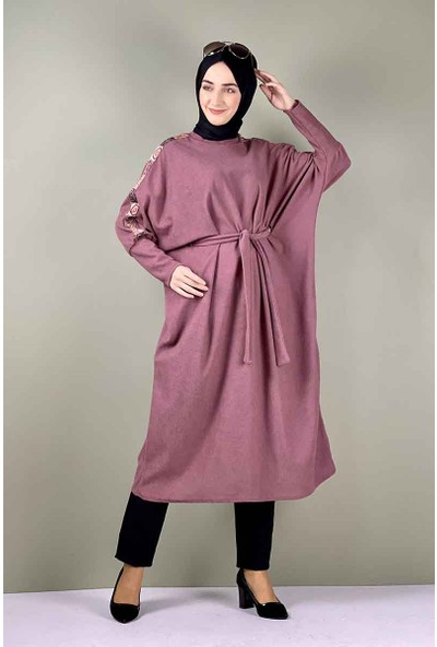 Moda Çizgi Kadife Panço Gül Kurusu Moda Çizgi Kadife Panço Gül Kurusu