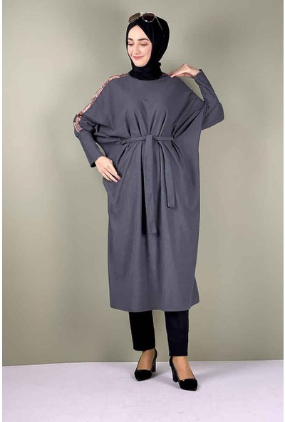 Moda Çizgi Kadife Panço Gri Moda Çizgi Kadife Panço Gri