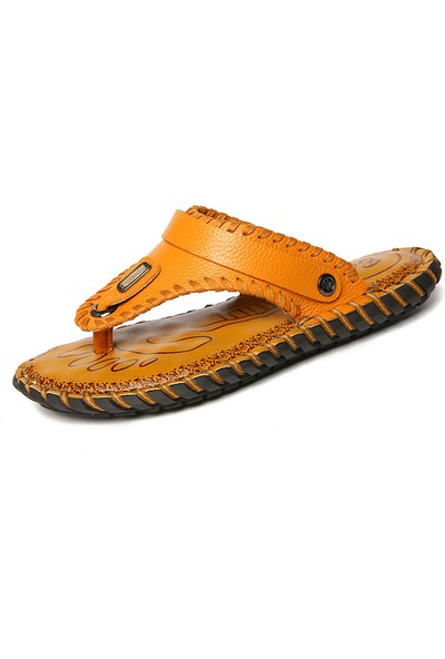 Golden Bird Deri Kafa Tabakası Kraft Yaz Kaymaz Kelepçe Parmak Arası Terlik Erkek Terlik (Yurt Dışından)