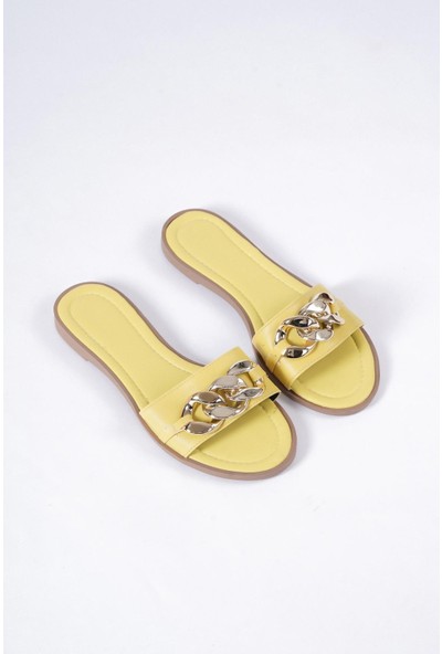 Kobal Business Bayan Sarı Zincir Detaylı Düz Terlik