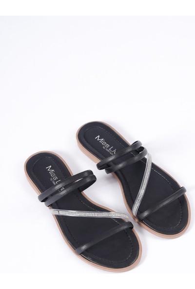 Kobal Business Bayan Siyah Taş Detaylı Düz Terlik