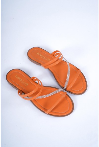 Kobal Business Bayan Turuncu Taş Detaylı Düz Terlik