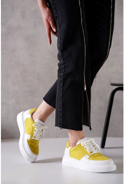 Kobal Business Latasha Beyaz - Sarı Mat Deri Kadın Spor Ayakkabı Kobal Business Latasha Beyaz - Sarı Mat Deri Kadın Spor Ayakkabı