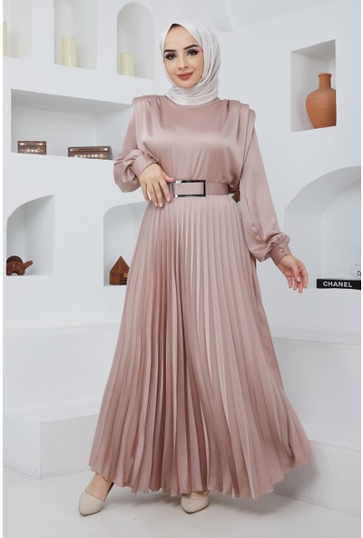 İmaj Butik Omuz Vatka Detaylı Kemerli Ikili Abiye Takım/pudra