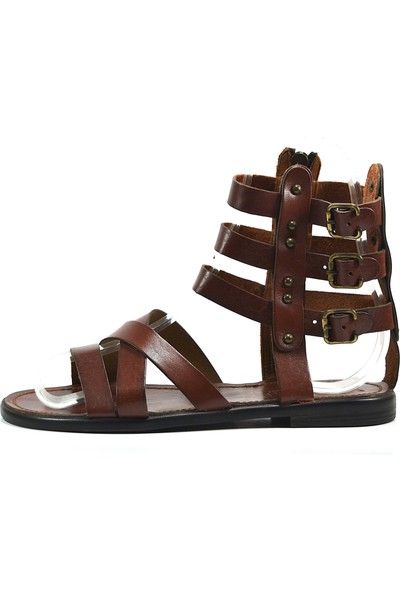 Beety 11644-35 Deri Kahve Bilekli Kadın Bodrum Sandalet