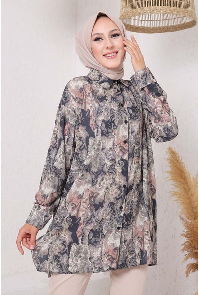 İmaj Butik Kedi Baskılı Tesettür Tunik/vizon İmaj Butik Kedi Baskılı Tesettür Tunik/vizon
