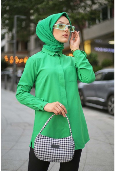 İmaj Butik Tek Cepli Tesettür Terikoton Gömlek/yeşil İmaj Butik Tek Cepli Tesettür Terikoton Gömlek/yeşil
