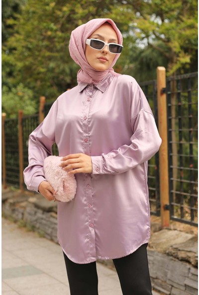 İmaj Butik Saten Tesettür Tunik/lila
