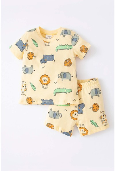 DeFacto Erkek Bebek Regular Fit Desenli Kısa Kollu Pijama TAKIMI X6447A222HS