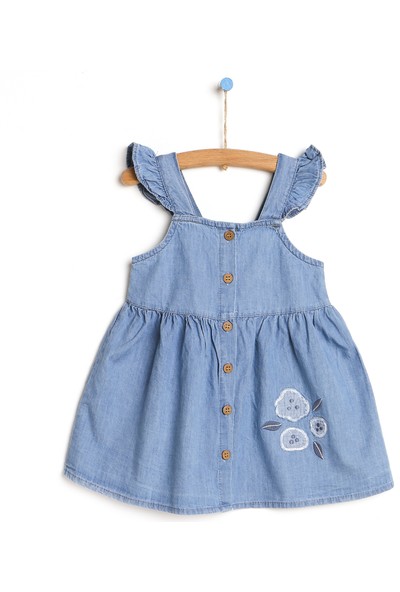 Hello Baby Flowers Kız Bebek Aplikeli Denim Askılı Elbise Hello Baby Flowers Kız Bebek Aplikeli Denim Askılı Elbise