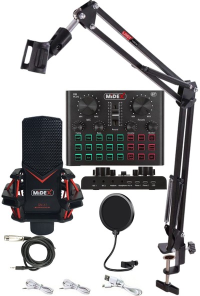 Midex GMX-1 Record Set Condenser Mikrofon Ses Kartı Canlı Yayın Paketi (Telefon ve PC) Midex GMX-1 Record Set Condenser Mikrofon Ses Kartı Canlı Yayın Paketi (Telefon ve PC)