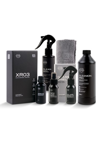 Nasiol Araç Bakım Seti - XR03-Clean-GlasShield-Cleanion Pro-New Car Smell-M.Fiber Bez Nasiol Araç Bakım Seti - XR03-Clean-GlasShield-Cleanion Pro-New Car Smell-M.Fiber Bez
