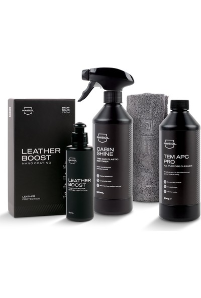 Nasiol Araç İç Bakım Seti Deri - LeatherBoost-TemApc Pro-CabinShine-Mikrofiber Bez, Detailing Set Nasiol Araç İç Bakım Seti Deri - LeatherBoost-TemApc Pro-CabinShine-Mikrofiber Bez, Detailing Set