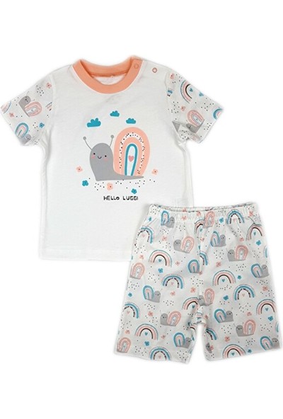 Kız Pamuklu Kısa Kol Salyangoz Desenli Şort Takım