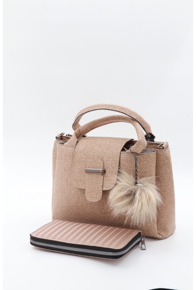 Linda Bags Kadın Üç Cepli 2li Omuz Çantası Vizon